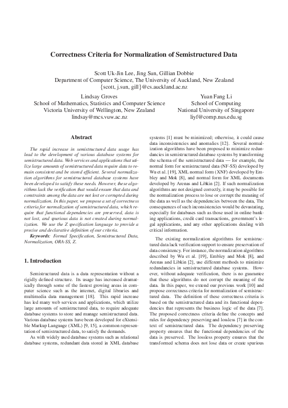 (PDF) Correctness Criteria for Normalization of Semistructured Data