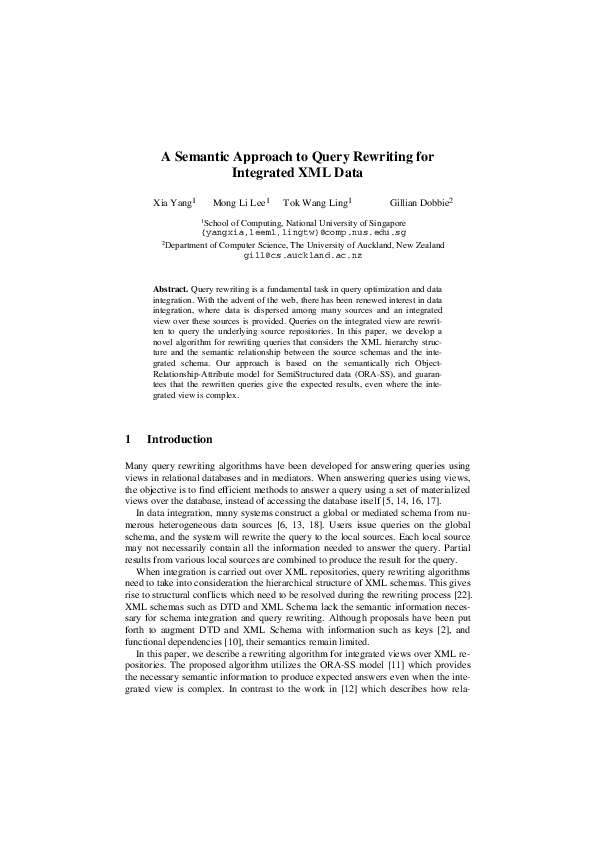 (PDF) A Semantic Approach to Query Rewriting for Integrated XML Data