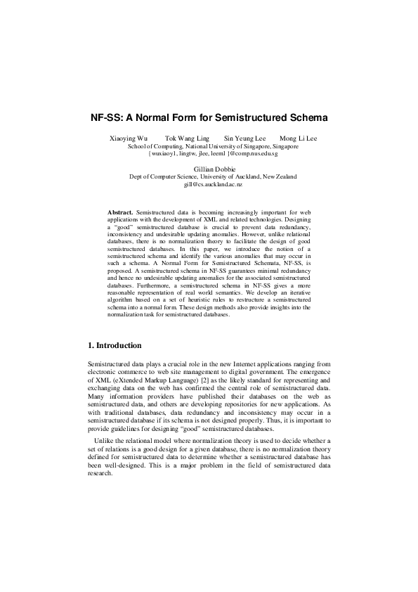 (PDF) NF-SS: A Normal Form for Semistructured Schema