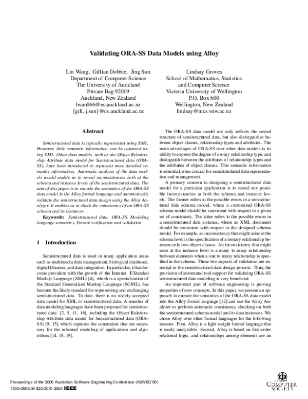 Pdf Validating Ora Ss Data Models Using Alloy