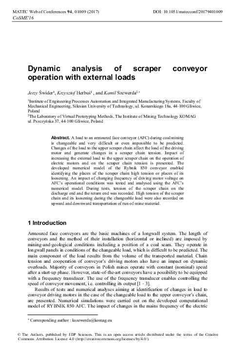 (PDF) Dynamic analysis of scraper conveyor operation with external loads