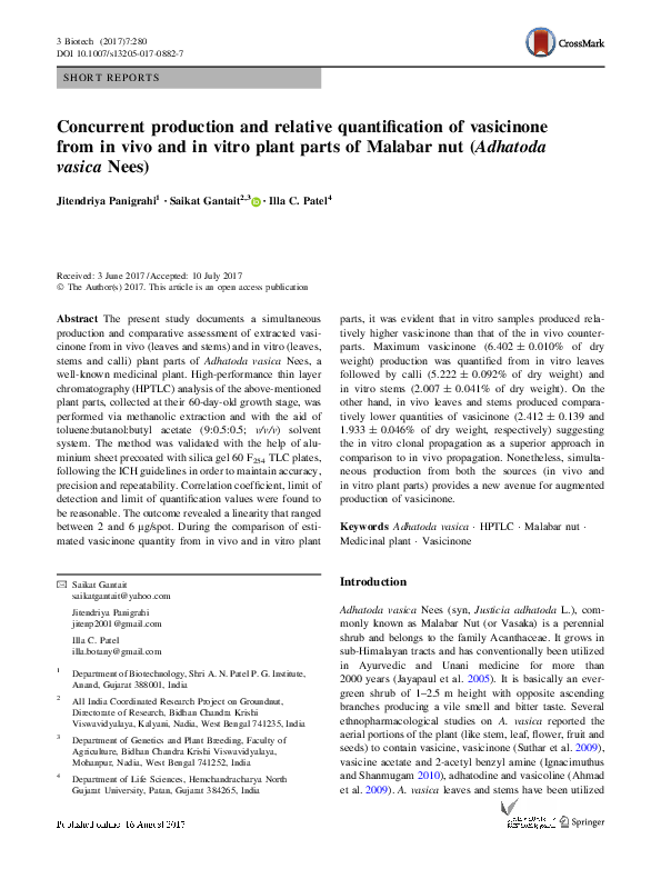 (PDF) Concurrent production and relative quantification of vasicinone ...