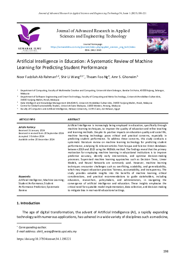 (PDF) Artificial Intelligence in Education: A Systematic Review of Machine Learning for ...