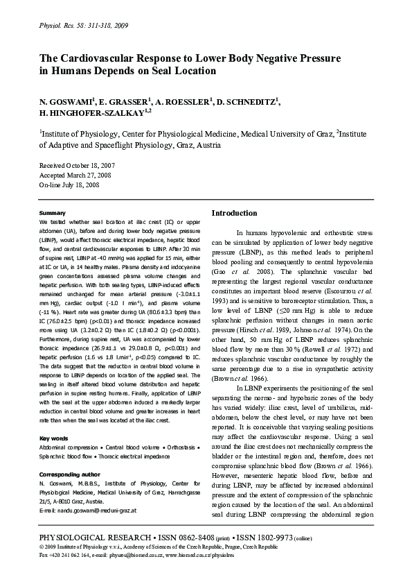 (PDF) The cardiovascular response to lower body negative pressure in ...