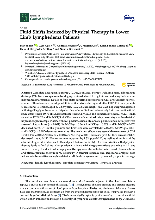 (PDF) Fluid Shifts Induced by Physical Therapy in Lower Limb Lymphedema ...