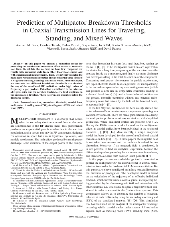 (PDF) Prediction of Multipactor Breakdown Thresholds in Coaxial Transmission Lines for Traveling ...
