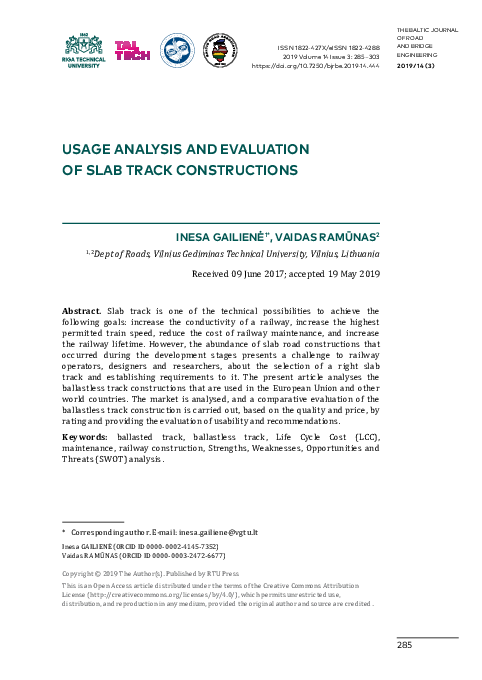 (PDF) Usage Analysis and Evaluation of Slab Track Constructions