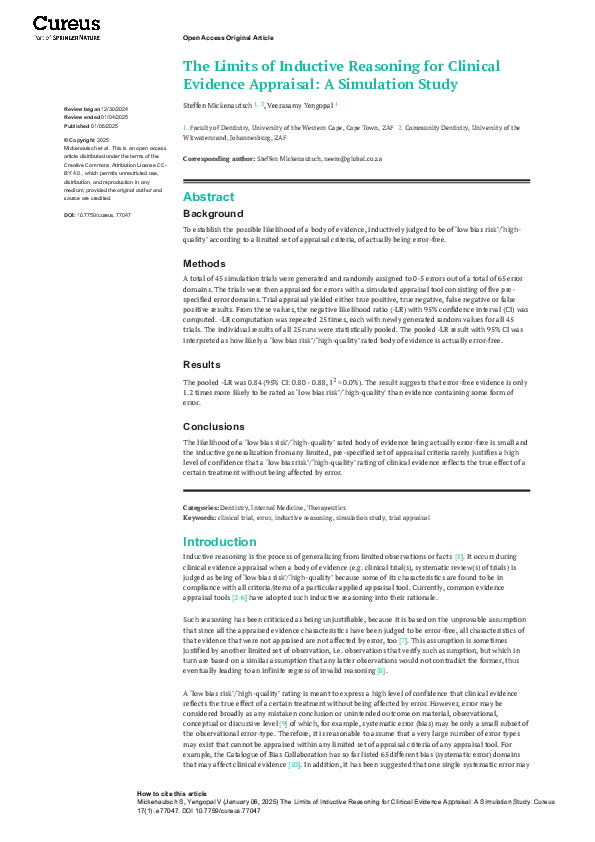 (PDF) The Limits of Inductive Reasoning for Clinical Evidence Appraisal: A Simulation Study.
