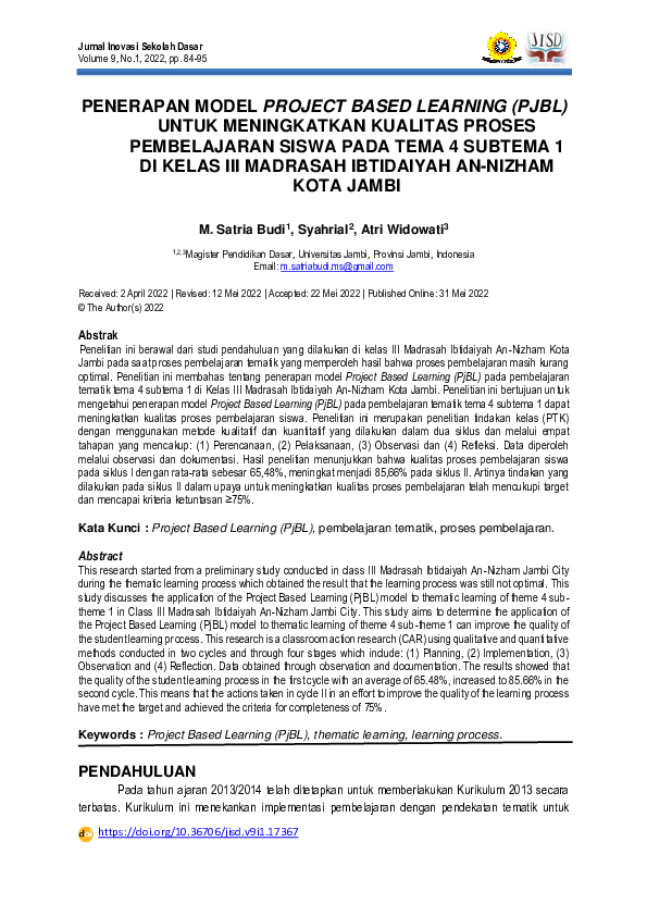 (PDF) Penerapan Model Project Based Learning (PJBL) Untuk Meningkatkan ...