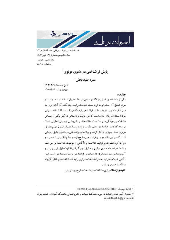 (PDF) Metacognitive monitoring in Mowlavi's couplet-poem (Mathnawi)