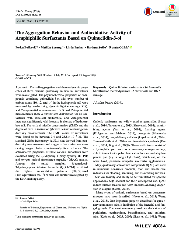 (PDF) The Aggregation Behavior and Antioxidative Activity of Amphiphilic Surfactants Based on ...