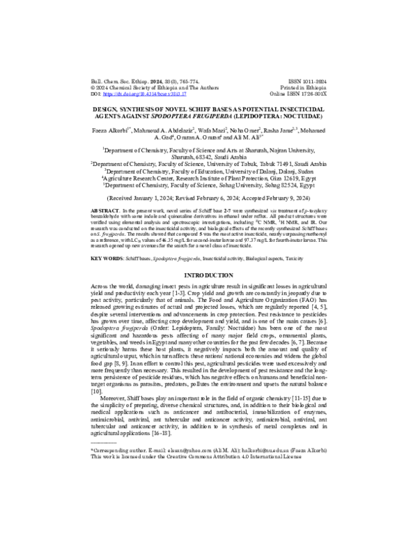 (PDF) Design, synthesis of novel Schiff bases as potential insecticidal agents against ...
