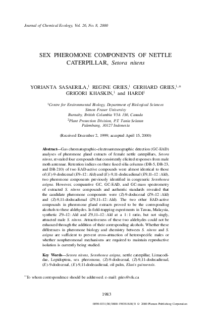 (PDF) Sex Pheromone Components of Nettle Caterpillar, Setora nitens