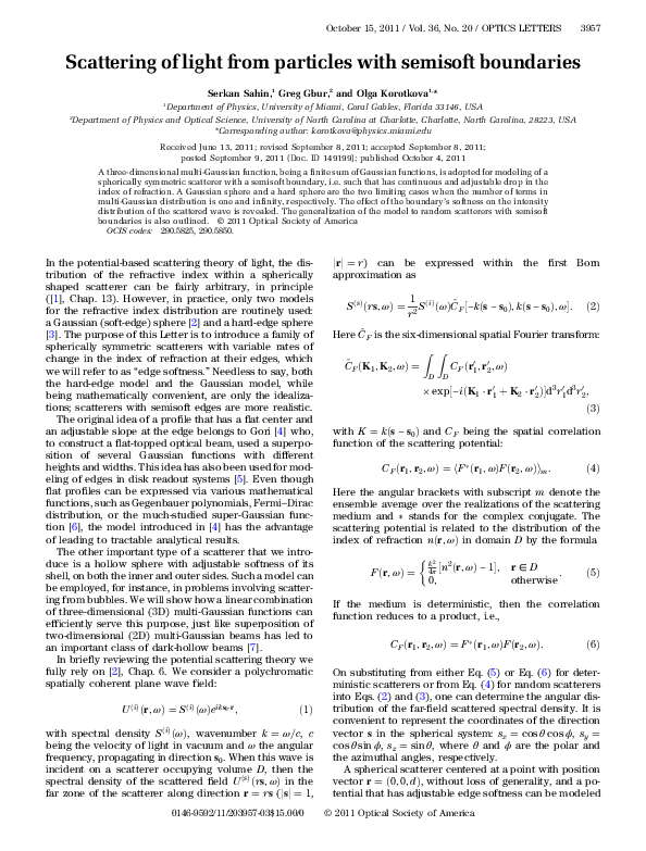 (PDF) Scattering of light from particles with semisoft boundaries