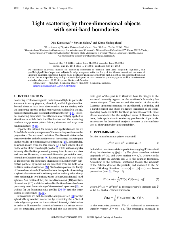 (PDF) Light scattering by three-dimensional objects with semi-hard boundaries