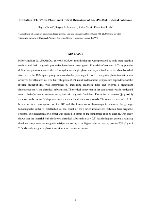 (PDF) Evolution of Griffiths phase and critical behaviour of La1-x Pb x ...