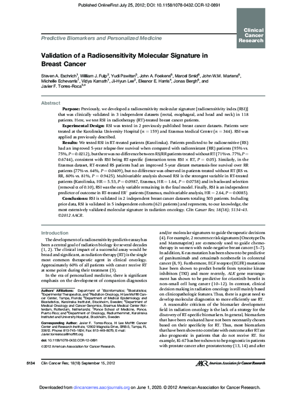 (PDF) Validation of a Radiosensitivity Molecular Signature in Breast Cancer