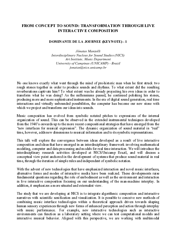 From Concept to Sound: Transformation Through Live Interactive Composition