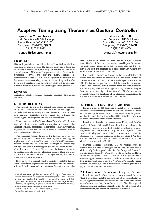(PDF) Adaptive tuning using theremin as gestural controller