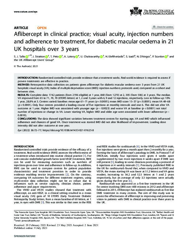 (PDF) Aflibercept in clinical practice; visual acuity, injection ...