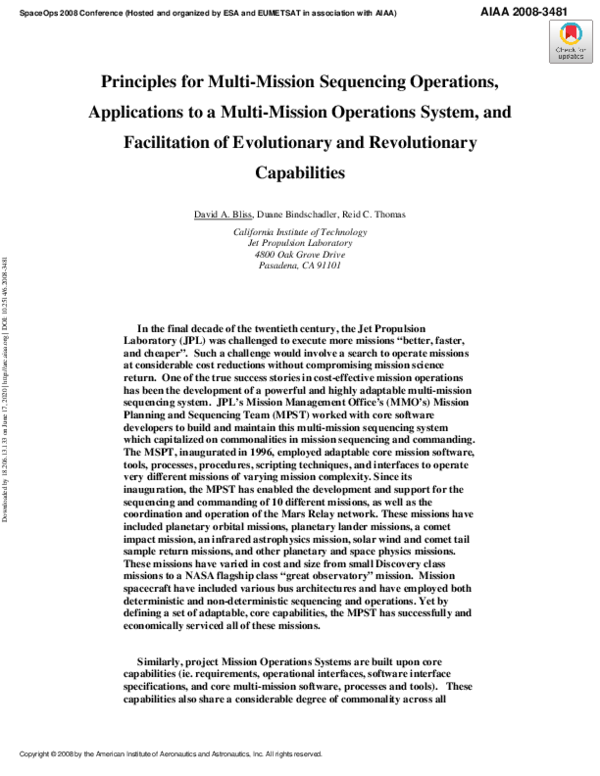(PDF) Principles for Multi-Mission Sequencing Operations, Applications to a Multi-Mission ...