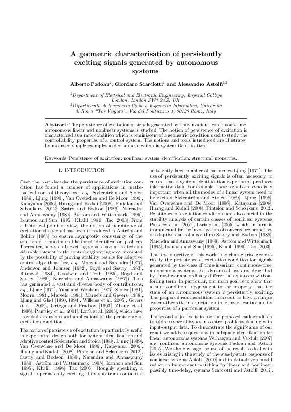 (PDF) A geometric characterisation of persistently exciting signals generated by continuous-time ...