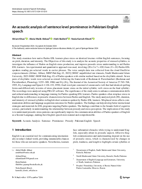(PDF) An acoustic analysis of sentence level prominence in Pakistani ...