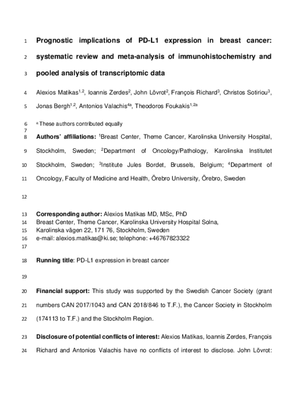 (PDF) Prognostic Implications of PD-L1 Expression in Breast Cancer: Systematic Review and Meta ...