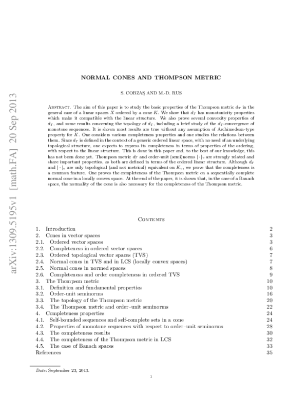 (PDF) Normal Cones and Thompson Metric