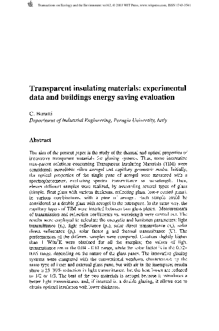 (PDF) Transparent Insulating Materials: Experimental Data And ...