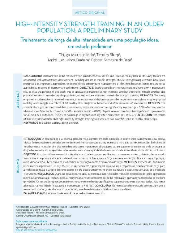 (PDF) High­intensity strength training in an older population: a ...