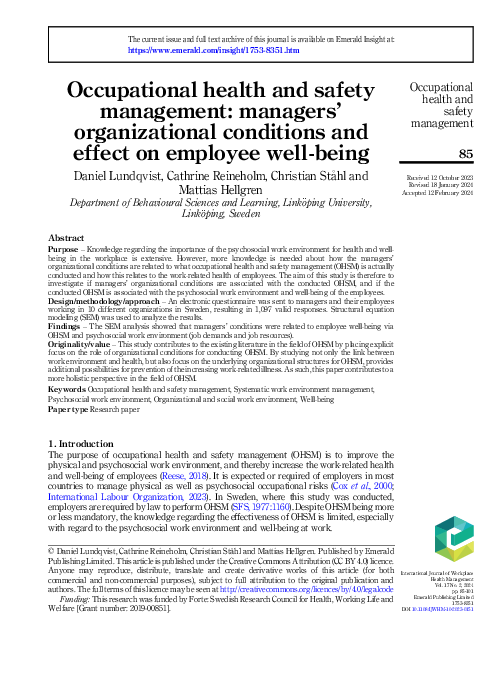 (PDF) Occupational health and safety management: managers ...