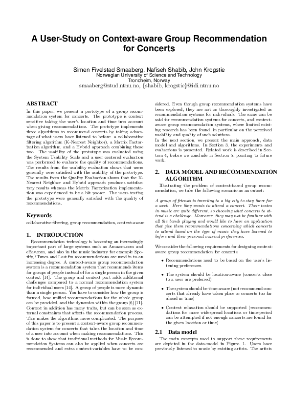 (PDF) A User-Study on Context-aware Group Recommendation for Concerts