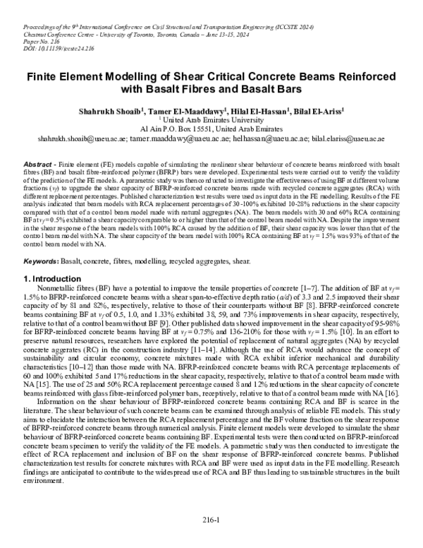 (PDF) Finite Element Modelling of Shear Critical Concrete Beams ...