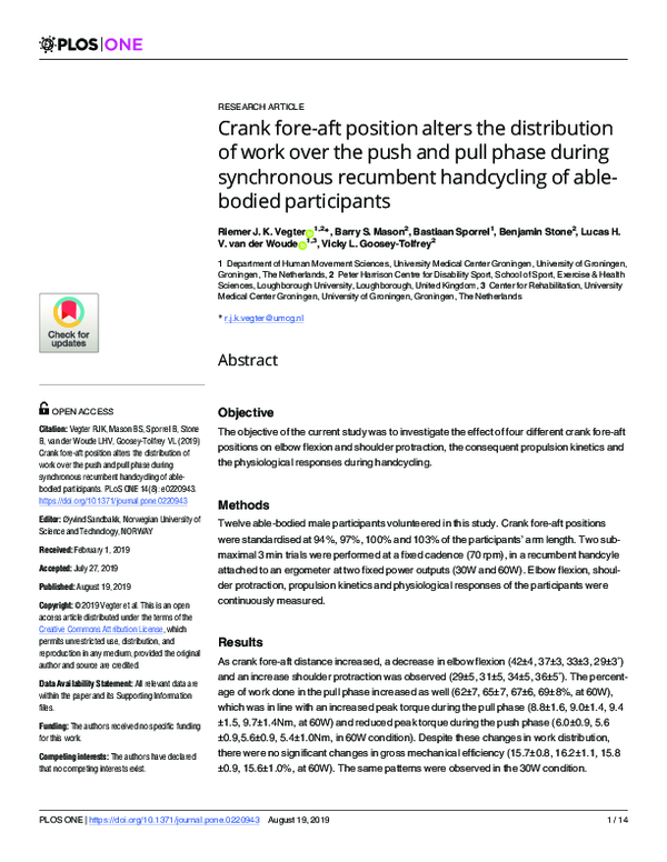 (PDF) Crank fore-aft position alters the distribution of work over the ...