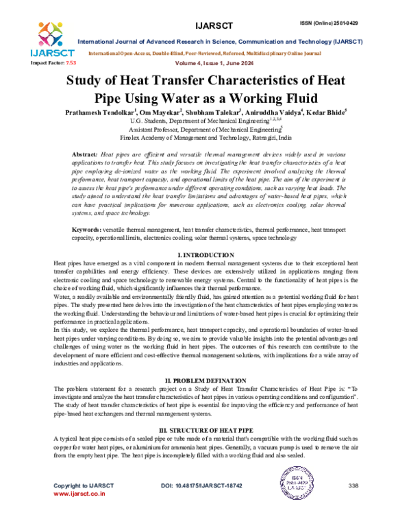 (PDF) Study of Heat Transfer Characteristics of Heat Pipe Using Water ...