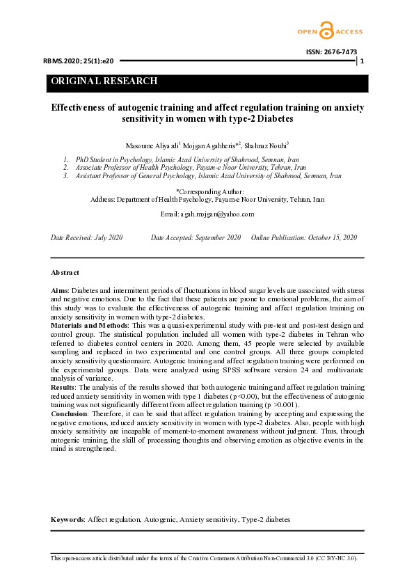 (PDF) Effectiveness of autogenic training and affect regulation ...