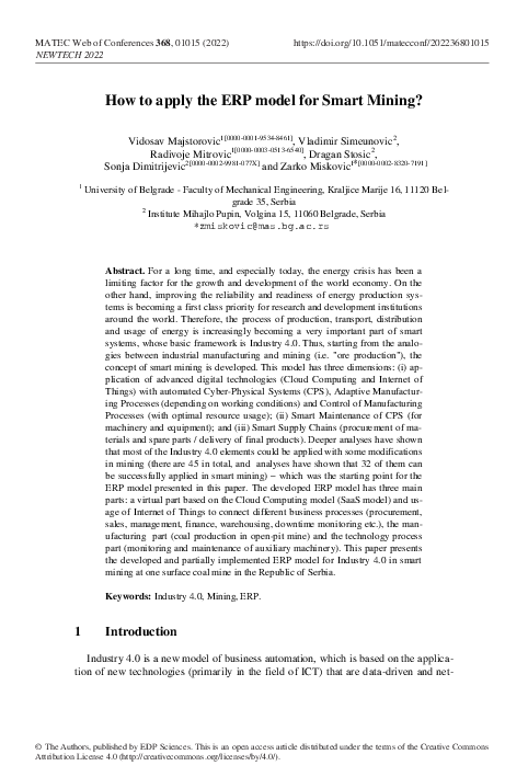 (PDF) How to apply the ERP model for Smart Mining?