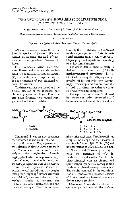 (PDF) Two New Cinnamyl Isovalerate Derivatives from Juniperus thurifera ...