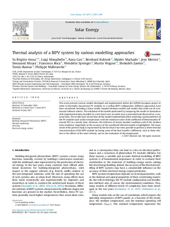 (PDF) Thermal analysis of a BIPV system by various modelling approaches
