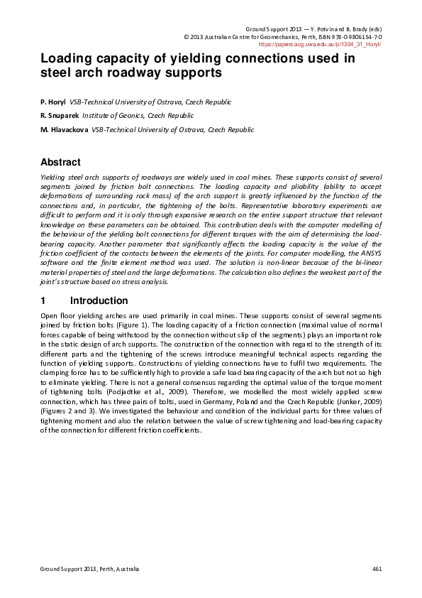(PDF) Loading capacity of yielding connections used in steel arch ...