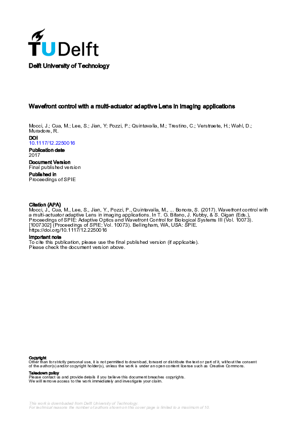 (PDF) Wavefront control with a multi-actuator adaptive Lens in imaging applications