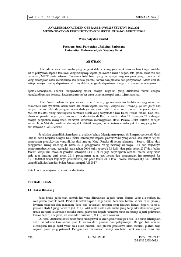(PDF) Analisis Manajemen Operasi Banquet Section Dalam Meningkatkan ...