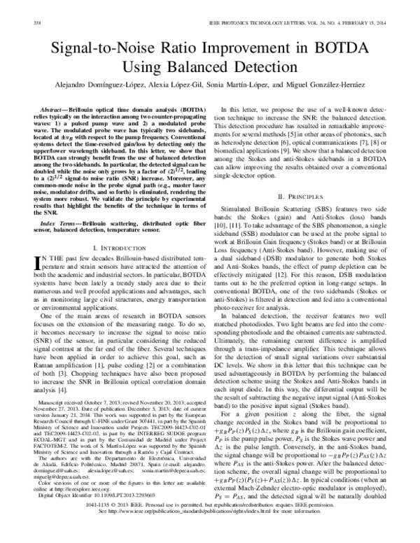 (PDF) Signal-to-Noise Ratio Improvement in BOTDA Using Balanced Detection