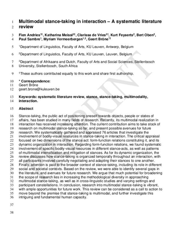 (PDF) Multimodal stance-taking – A systematic literature review