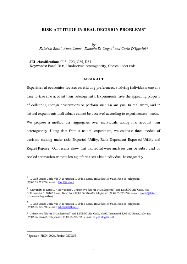 (PDF) Risk Attitude in Real Decision Problems