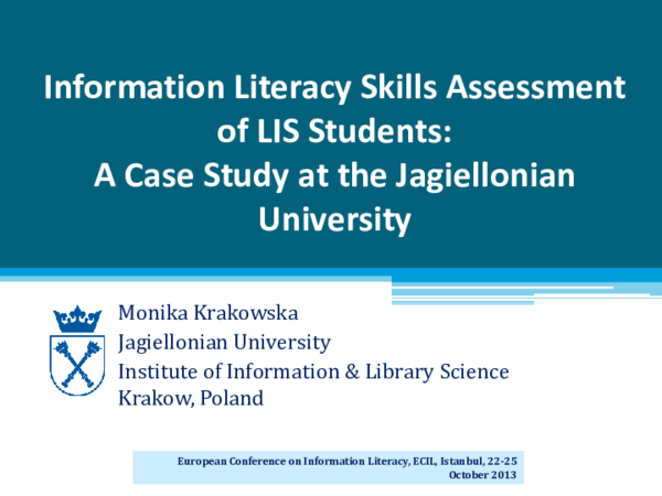(PDF) Information Literacy Skills Assessment of LIS Students: A Case Study at the Jagiellonian ...