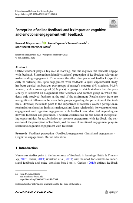 (PDF) Perception of online feedback and its impact on cognitive and ...
