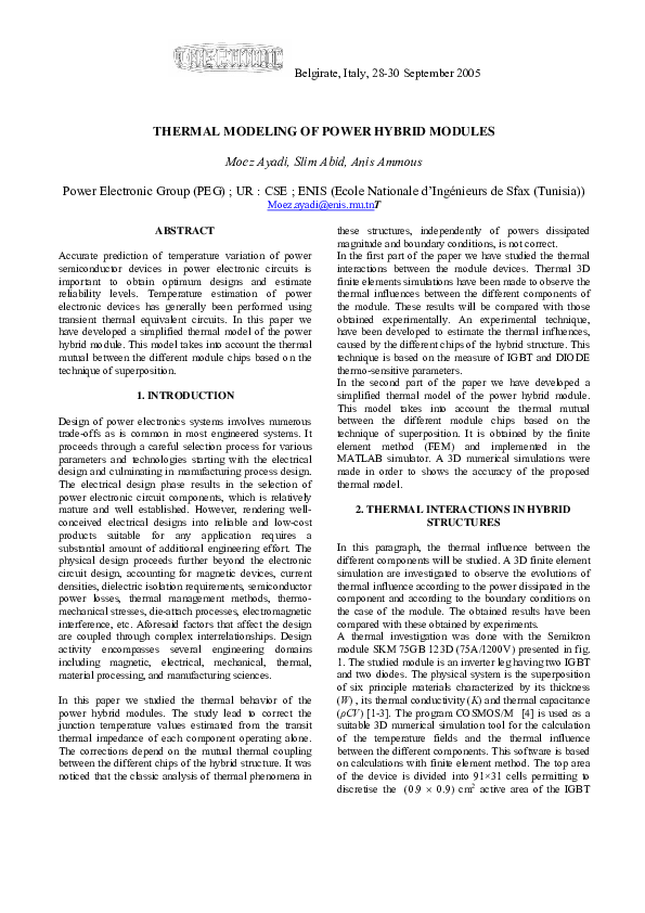 (PDF) Electrothermal modeling of hybrid power modules