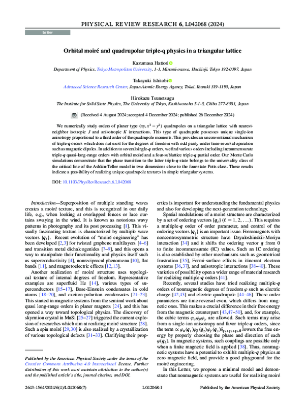 (PDF) Orbital moire' and quadrupolar triple-q physics in a triangular ...